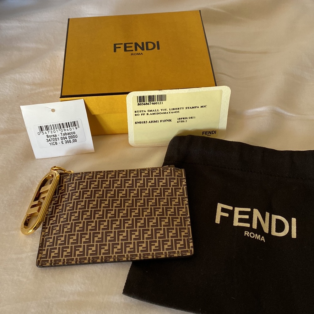 Authentic Fendi Brown Embossed Leather Coin Purse Wit… - Gem